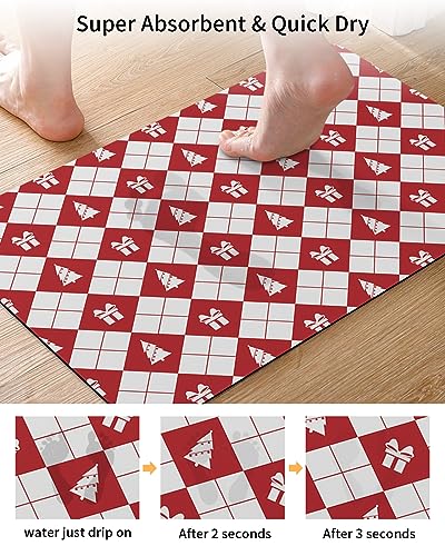 EZON-CH Bath Rugs, Quick Dry Indoor/Outdoor Rug Mat, Gift Diamond Christmas Elements Tile Pattern Rubber Non-Slip Absorbent Thin Doormat for Bathroom, Bedroom, Front Door, Kitchen 16"x24"