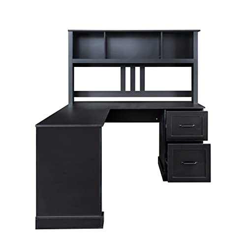 OPTOUGH Hutch,Home Office Table Computer Bookshelf,Writing Study Desk for Bedroom,Antiqued Black Finish