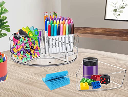 10.6inch Lazy Susan Organizer with 5 Removable Storage Bins, Snack Medicine Cabinet Organizer, Clear Lazy Susan Turntable for Cabinet, Plastic Storage Bins for Kitchen Pantry Organization and Storage