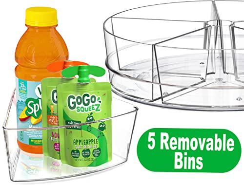 10.6inch Lazy Susan Organizer with 5 Removable Storage Bins, Snack Medicine Cabinet Organizer, Clear Lazy Susan Turntable for Cabinet, Plastic Storage Bins for Kitchen Pantry Organization and Storage
