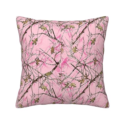 Pink Leaves Camo Throw Pillow Covers Corduroy Pillowcases Soft Square Cushion Case Decorative Cushion Covers for Bedroom Sofa Farmhouse 16"x16"