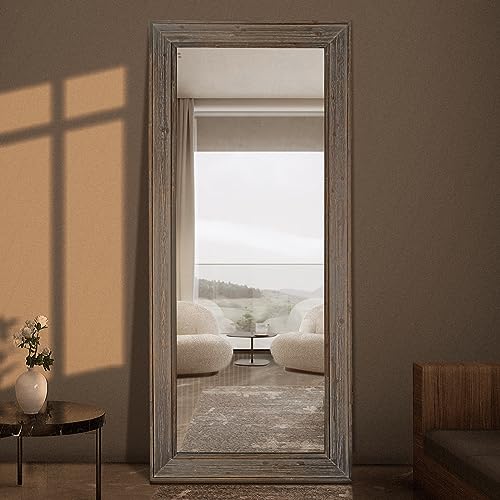 HOMECOOKIN Full Length Mirror 30"x70" Large Rustic Wood Frame Full Floor Mirror Bathroom Mirror Dressing Mirror Hanging or Leaning Against Wall (No Standing, Dark Grey)