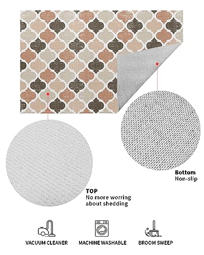 Front Entrance Floor Mats, Non Slip Bathroom/Kitchen Mat Absorbent Durable Small Rugs, Retro Geometric Morocco Tile Pattern Print Door Mat Indoor/Outdoor Carpet Shoes Scraper 18x30 inch