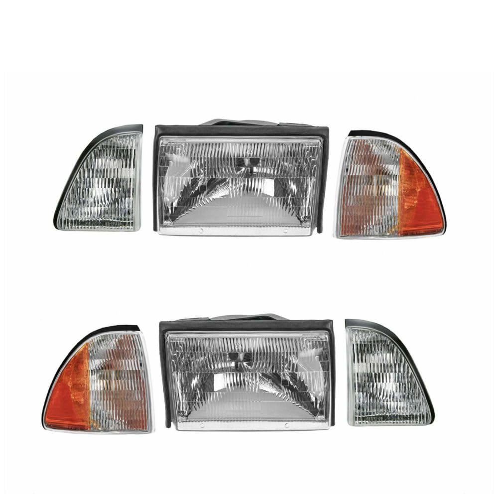 HDOZTOJI 6pcs Headlight Factory Style Halogen Bulb Front Side Headlights Headlamps Parking Corner Lights Kit for Ford for Mustang GT/LX 87-93 6 Piece Set 116-761L 114-113R