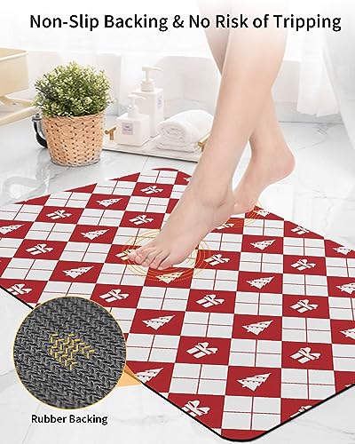 EZON-CH Bath Rugs, Quick Dry Indoor/Outdoor Rug Mat, Gift Diamond Christmas Elements Tile Pattern Rubber Non-Slip Absorbent Thin Doormat for Bathroom, Bedroom, Front Door, Kitchen 16"x24"