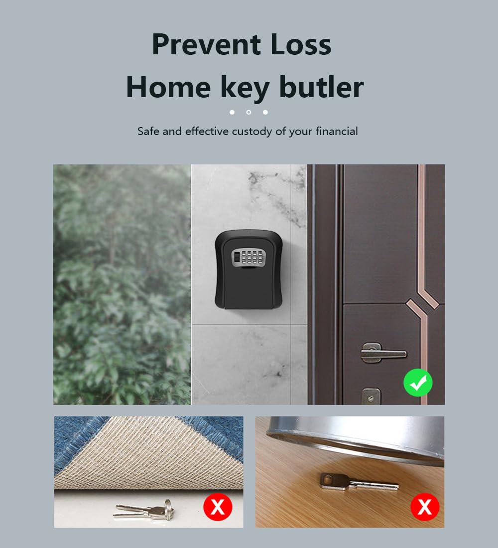 Vuirrm Lock Boxes,Key Lock Box for Outside,Large-Capacity 4-Digit Combination is Suitable for Home Garage Storage of Keys and Small Items,Red