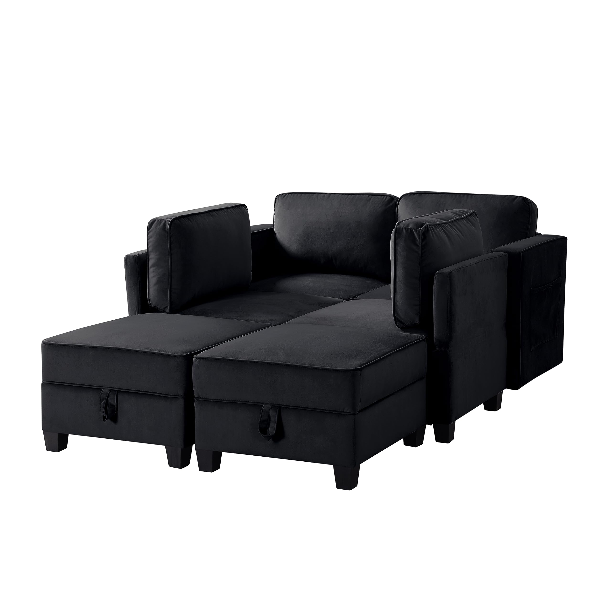 EMKK 116''Sectional Couch 6 Seats, Modular U Shaped Sofa with Ottomans, Large Chaise Reversible Sofá for Living Room,Velvet Reversible Sleeper Chaise Bed Storage Seat,w/Side Pocket