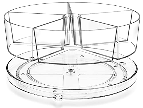 10.6inch Lazy Susan Organizer with 5 Removable Storage Bins, Snack Medicine Cabinet Organizer, Clear Lazy Susan Turntable for Cabinet, Plastic Storage Bins for Kitchen Pantry Organization and Storage