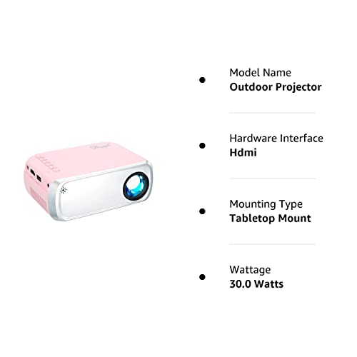Portable Projector, Outdoor Projector, LED Aesthetic Video Mini Projector for Outdoor Portable Movies Compatible with HDMI, USB, Laptop, TV Stick, iOS and Android Phone, Pink