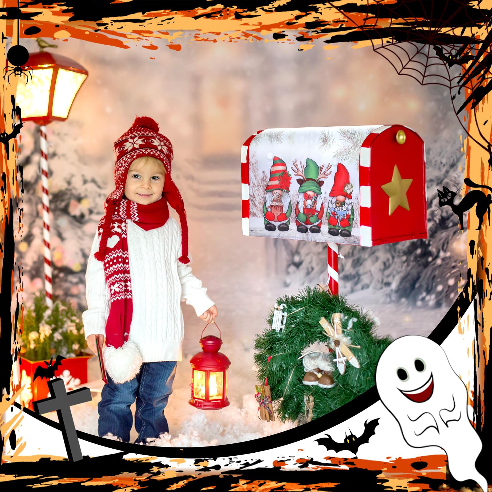 Soaoo 4 Pcs Christmas Winter Thanksgiving Halloween Magnetic Mailbox Covers 18 x 21 Inch Gnomes Letter Box Cover Mailbox Standard Size Wraps for Home Outdoor Garden Yard Decorations