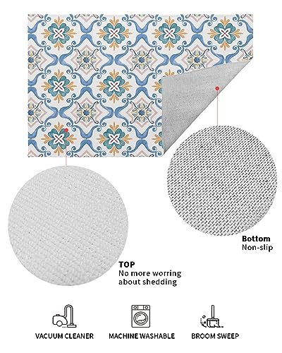 Front Entrance Floor Mats, Non Slip Bathroom/Kitchen Mat Absorbent Durable Small Rugs, St. Patrick's Day Four Leaf Clover Retro Tile Pattern Door Mat Indoor/Outdoor Carpet Shoes Scraper 16x24 inch