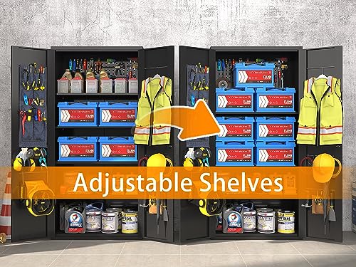 ANTISTA Metal Storage Cabinet - 72-Inch Black Lockable Garage Cabinet with Doors& 4 Adjustable Shelves | Heavy-Duty Steel Cabinet for Garage, Office, Pantry, Gym