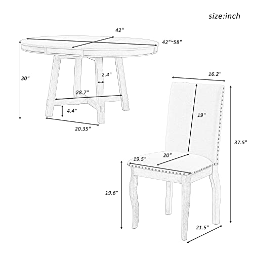 WOZNLA 5-Piece Kitchen Dining Table Set - Round Wood Table and 4 Classic Style Chairs - Perfect for Family Gatherings
