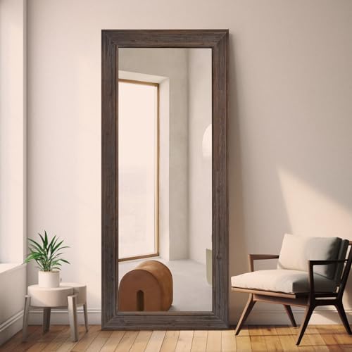 HOMECOOKIN Full Length Mirror 30"x70" Large Rustic Wood Frame Full Floor Mirror Bathroom Mirror Dressing Mirror Hanging or Leaning Against Wall (No Standing, Dark Grey)