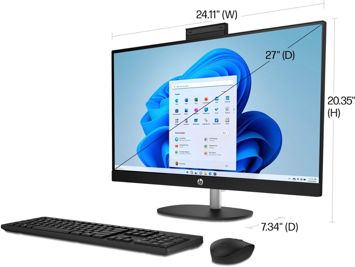 HP 27 All-in-One Touch Desktop 1TB SSD 32GB RAM (AMD Ryzen 7 with 8 cores and Max Boost to 4.50GHz, 1 TB SSD, 32 GB RAM, 27-inch FullHD Touchscreen, Win 11) PC Computer Essential Pavilion