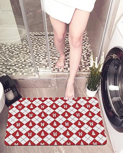 EZON-CH Bath Rugs, Quick Dry Indoor/Outdoor Rug Mat, Gift Diamond Christmas Elements Tile Pattern Rubber Non-Slip Absorbent Thin Doormat for Bathroom, Bedroom, Front Door, Kitchen 16"x24"