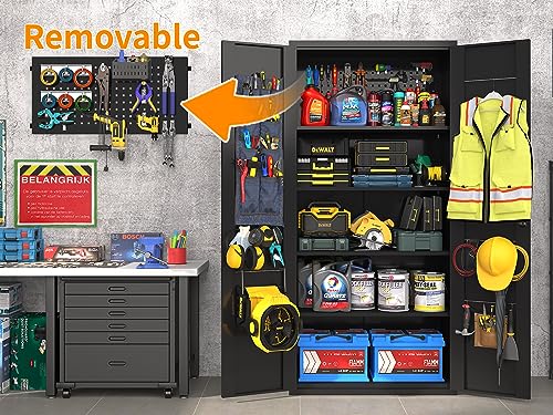 ANTISTA Metal Storage Cabinet - 72-Inch Black Lockable Garage Cabinet with Doors& 4 Adjustable Shelves | Heavy-Duty Steel Cabinet for Garage, Office, Pantry, Gym