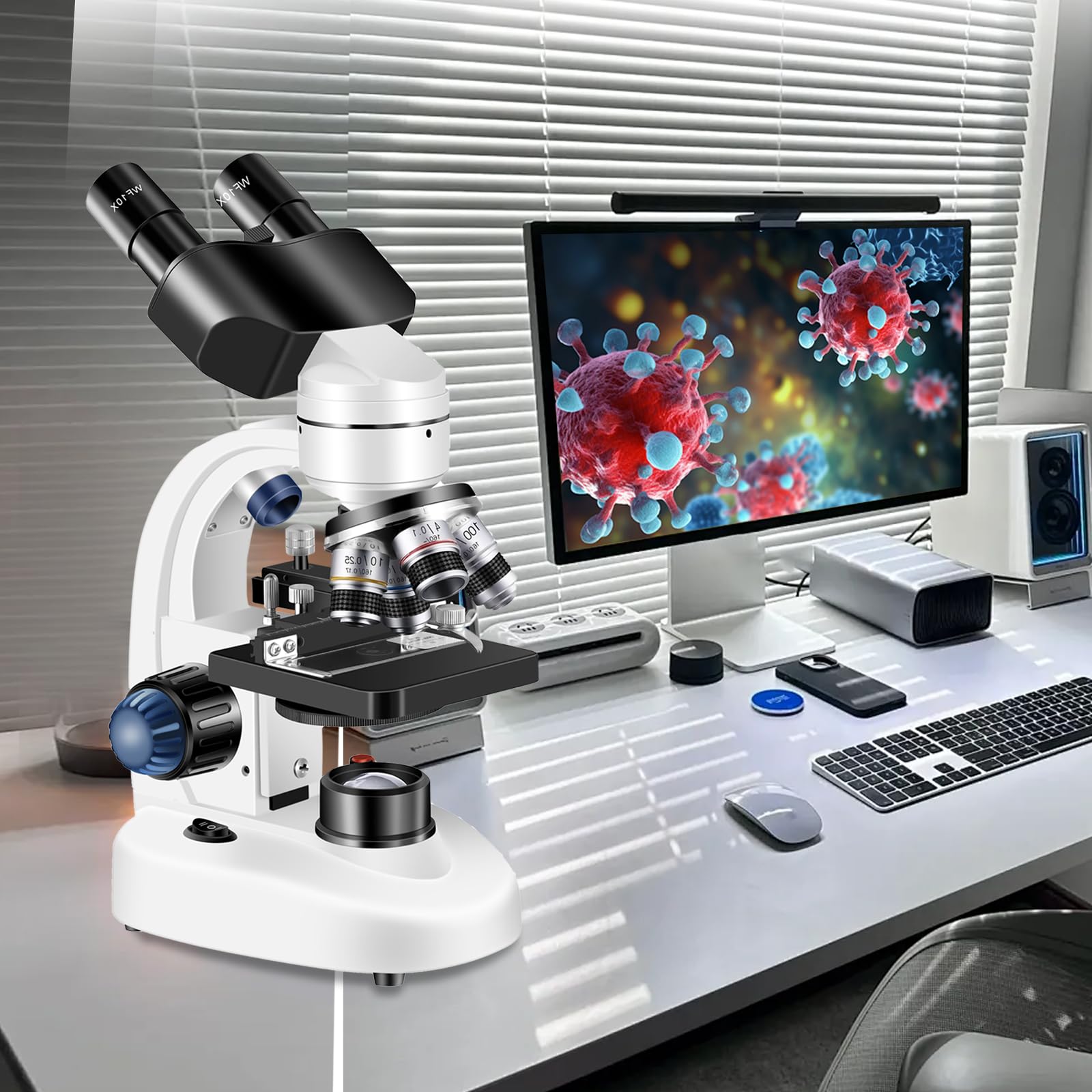 Woehrsh Microscope for Adults WF10x and WF25x eyepieces, 40X-2000X Magnification USB Camera, Microscope for Adults Suitable for Laboratory School Home Education.