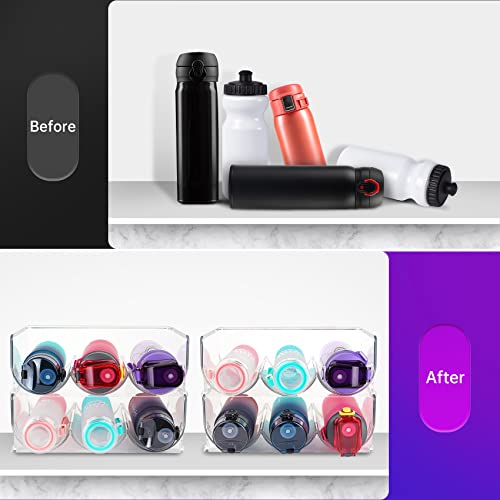 Stackable Water Bottle Organizer for Cabinet, Pantry, Freezer - Plastic Free-Standing Water Bottle and Wine Rack Storage Organizer for Kitchen Countertops, Fridge - Holds 3 Bottles Each (4 Pack)