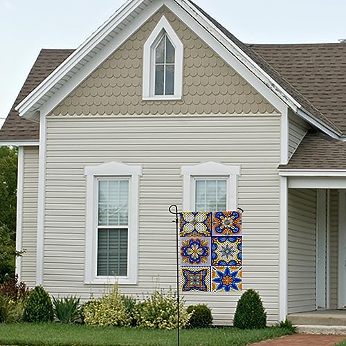 Mexican Talavera Ceramic Tile Holiday Garden Flag Vertical Double Sized Durable Polyester Fabric Non-Fade Outdoor Decoration Flag Banner for Christmas Halloween 28x40in
