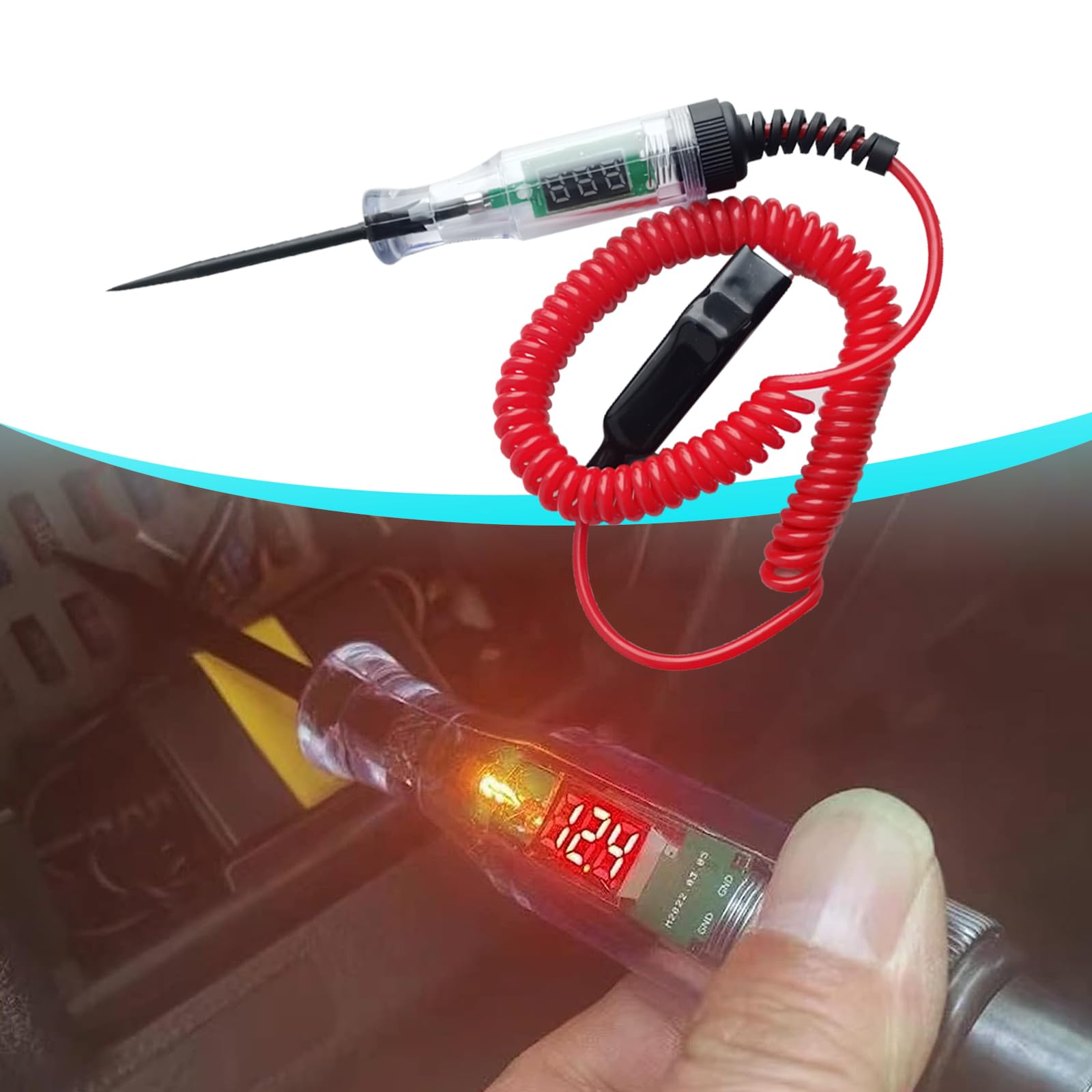 ZKFAR 1 PC Automotive Test Light Digital LED Circuit Tester, DC 3V-48V Inductive Test Pen, Auto Bidirectional Voltage Tester Electric Test Pen with Extended Spring Wire (Red)