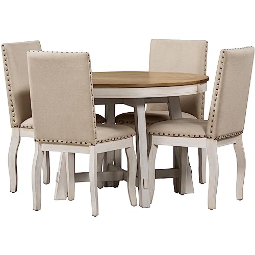 WOZNLA 5-Piece Kitchen Dining Table Set - Round Wood Table and 4 Classic Style Chairs - Perfect for Family Gatherings