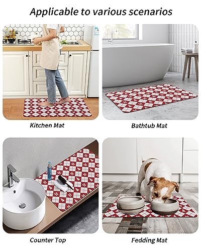 EZON-CH Bath Rugs, Quick Dry Indoor/Outdoor Rug Mat, Gift Diamond Christmas Elements Tile Pattern Rubber Non-Slip Absorbent Thin Doormat for Bathroom, Bedroom, Front Door, Kitchen 16"x24"