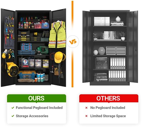 ANTISTA Metal Storage Cabinet - 72-Inch Black Lockable Garage Cabinet with Doors& 4 Adjustable Shelves | Heavy-Duty Steel Cabinet for Garage, Office, Pantry, Gym