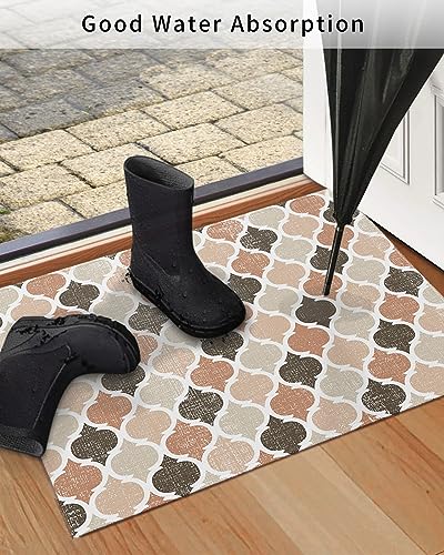 Front Entrance Floor Mats, Non Slip Bathroom/Kitchen Mat Absorbent Durable Small Rugs, Retro Geometric Morocco Tile Pattern Print Door Mat Indoor/Outdoor Carpet Shoes Scraper 18x30 inch