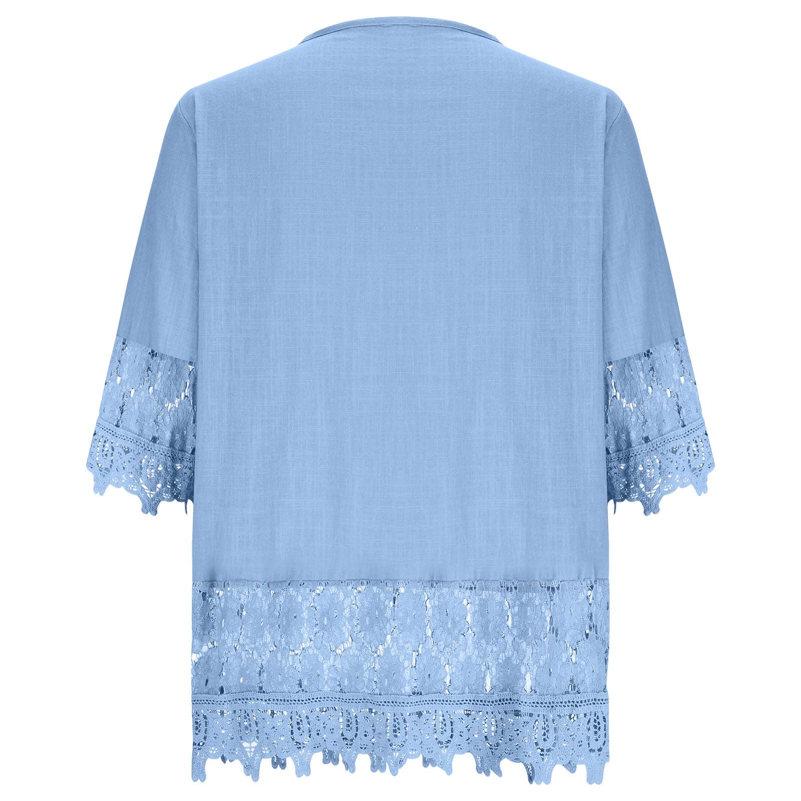 Womens 3/4 Sleeve Shirts Casual Bow V Neck Lace Tops Blouse Fashion Boho Shirts for Women