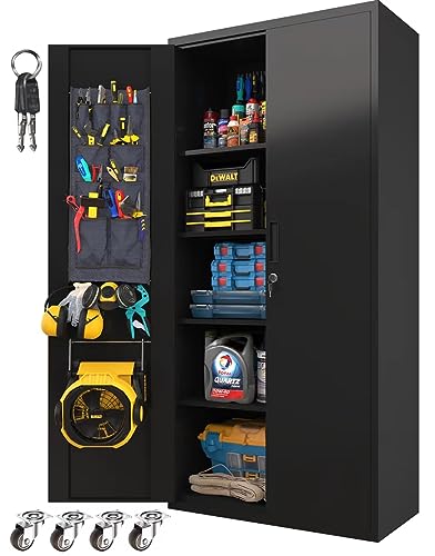 ANTISTA Metal Storage Cabinet - 72-Inch Black Lockable Garage Cabinet with Doors& 4 Adjustable Shelves | Heavy-Duty Steel Cabinet for Garage, Office, Pantry, Gym