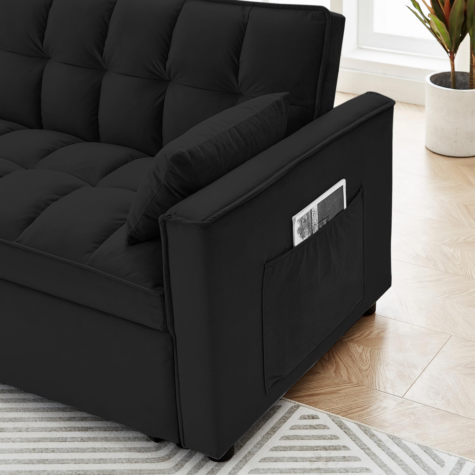 Eafurn 3 in 1 Sleeper Couch Sofa Bed,Convertible Pull Out Loveseat with Adjustable Backrest and Side Pocket,Comfy 2 Seater Love Seat Lounge Sofa & Couches for Living Room Apartment