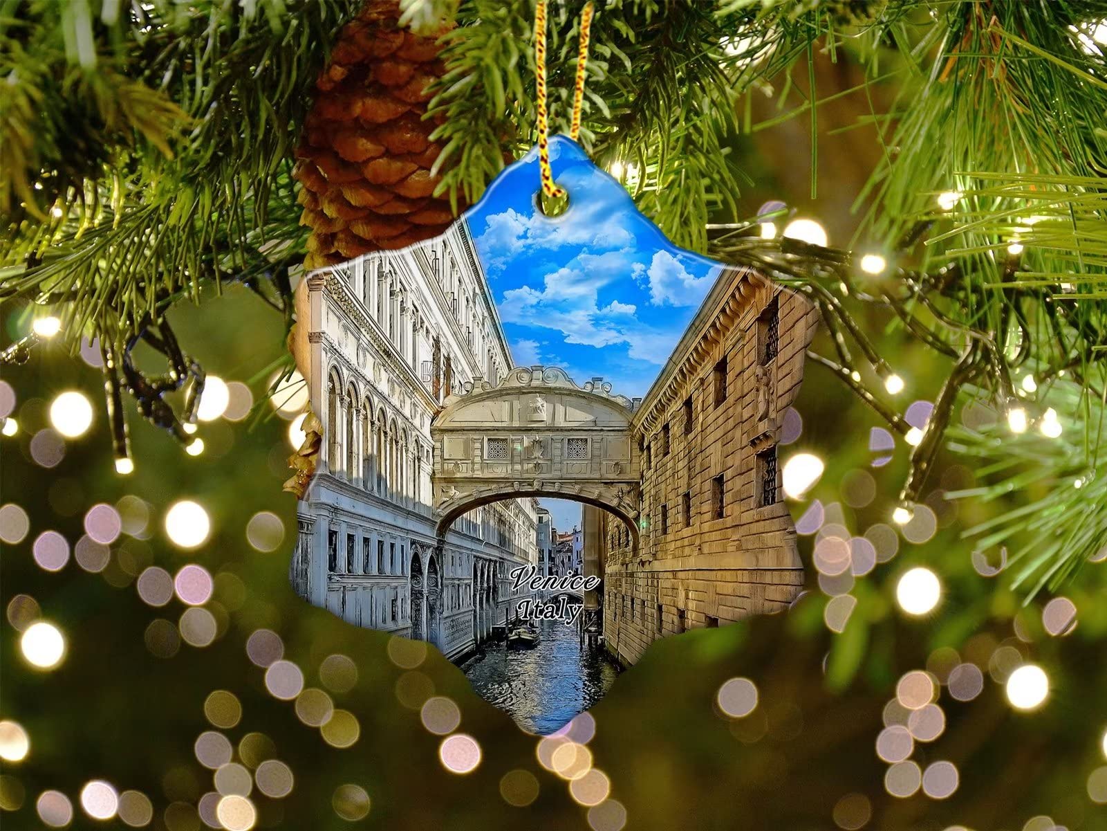 Personalized Ornaments Italy Bridge of Sighs Venice Christmas Ornament Porcelain Double Sided Snowflake Souvenirs Farmhouse Home Living Room Decor Can be Given on Keepsake for Couples Present