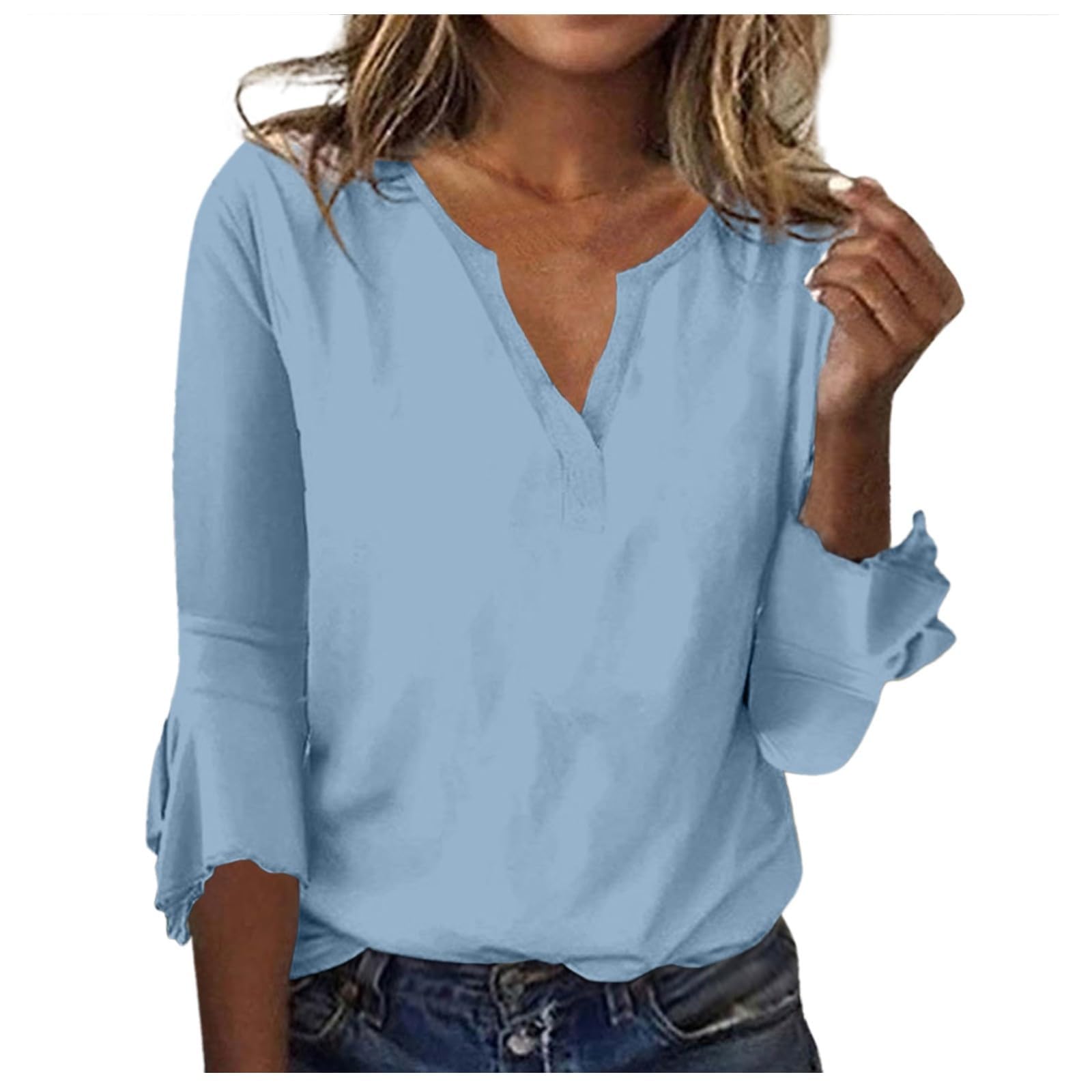 Marble Print Graphic Shirts Leisure Tops for Women Casaul Short Sleeve V-Neck Tees Blouse Regular Soft Tunics Cloth A2-Light Blue Medium