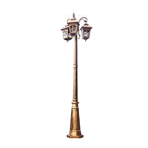 Lights Outdoor 3-Lights Country Vintage Metal Street Lights Courtyard Glass Lantern High Pole Path Column Lamp E27 Exterior Pillar Lantern IP55 Waterproof Park Community Lawn Post Light Stadium
