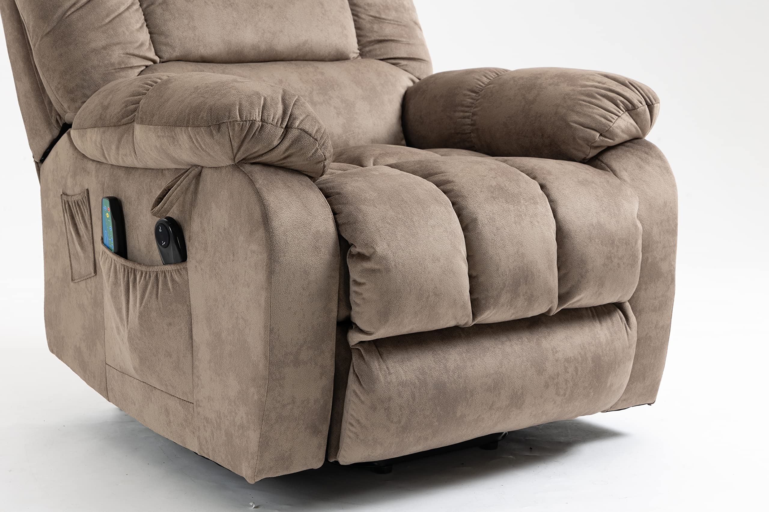 KoiHome Electric Power Lift Lounge Sofa Chair Recliner for Elderly, Massage Heating Function, Premium Living Room Relax Chair with Side Pockets, Remote Control, 160 Degree Lying Flat (Beige+Brown)
