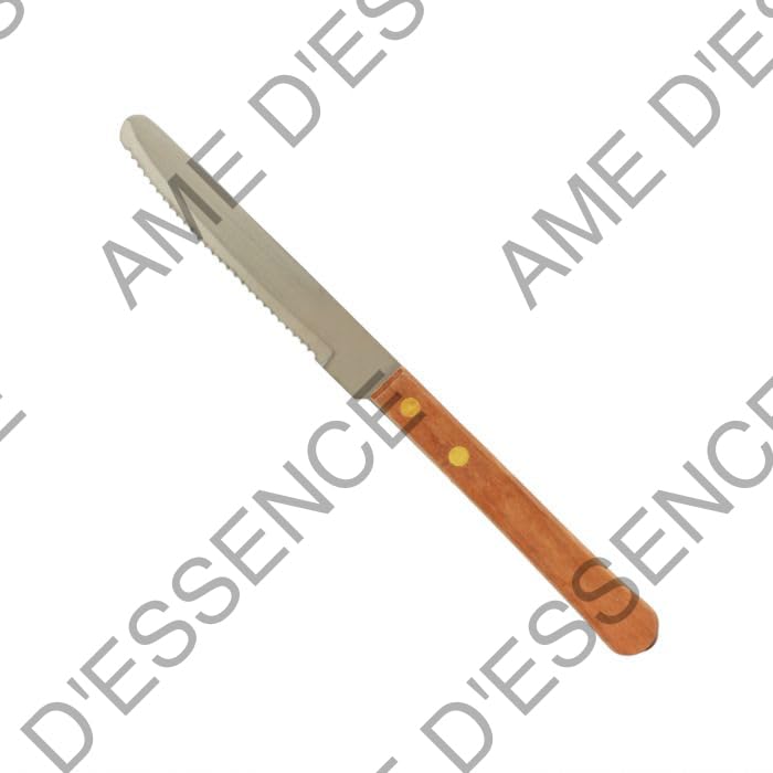 AME D’ESSENCE Set of 12 Stainless Steel Steak Knives - 4 1/2 Inch Serrated Edge, Round Tip, Wooden Handle - Ideal for Kitchen, Butter Cutlery, and Restaurants