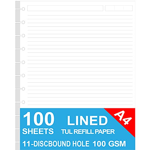 Letter Size Refills Paper, A4 Loose Leaf Paper for TUL Custom Note-Taking System Discbound Notebook Planner Inserts, 100 Sheets/200 Pages, White, 8.5 X 11 Inch