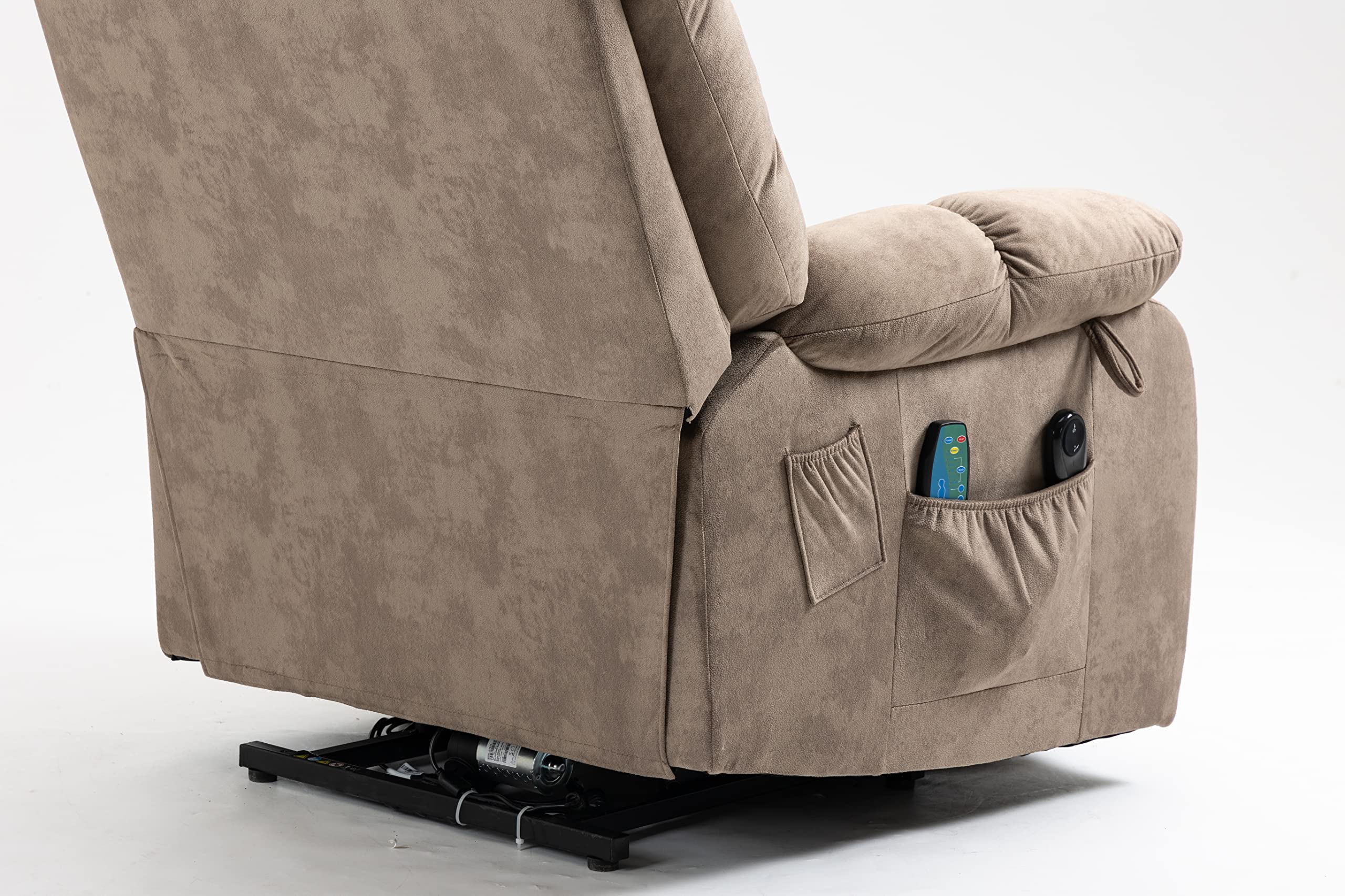 KoiHome Electric Power Lift Lounge Sofa Chair Recliner for Elderly, Massage Heating Function, Premium Living Room Relax Chair with Side Pockets, Remote Control, 160 Degree Lying Flat (Beige+Brown)