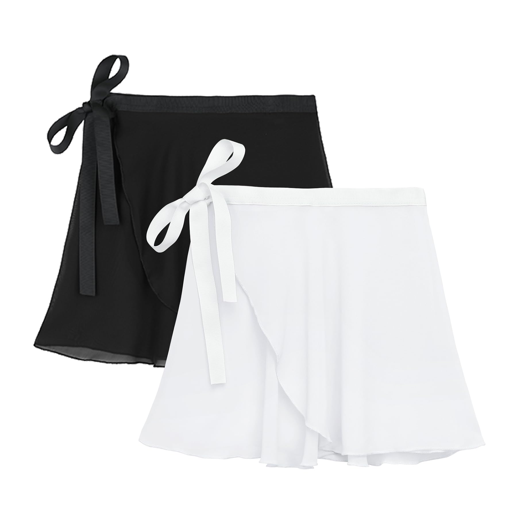 Zando Chiffon Ballet Wrap Skirt for Girls Training Dance Outfit Toddler Ballerina Clothes Dance Skirt for Kids Flowy Short Skirt with Adjustable Band Dance Wear Skirts Z Black & White 7-9 Years