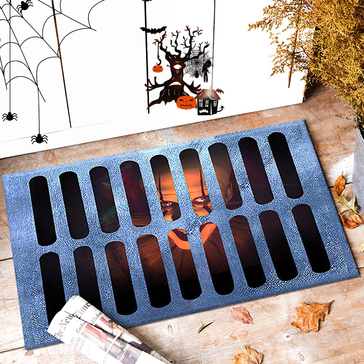 Halloween 3D Illusion Clown Door Mat, Halloween Door Mat, Halloween Mat Home Decration, Horror Movie Clown Halloween Area Rug Decorations Indoor and Outdoor Welcome Doormat (A)