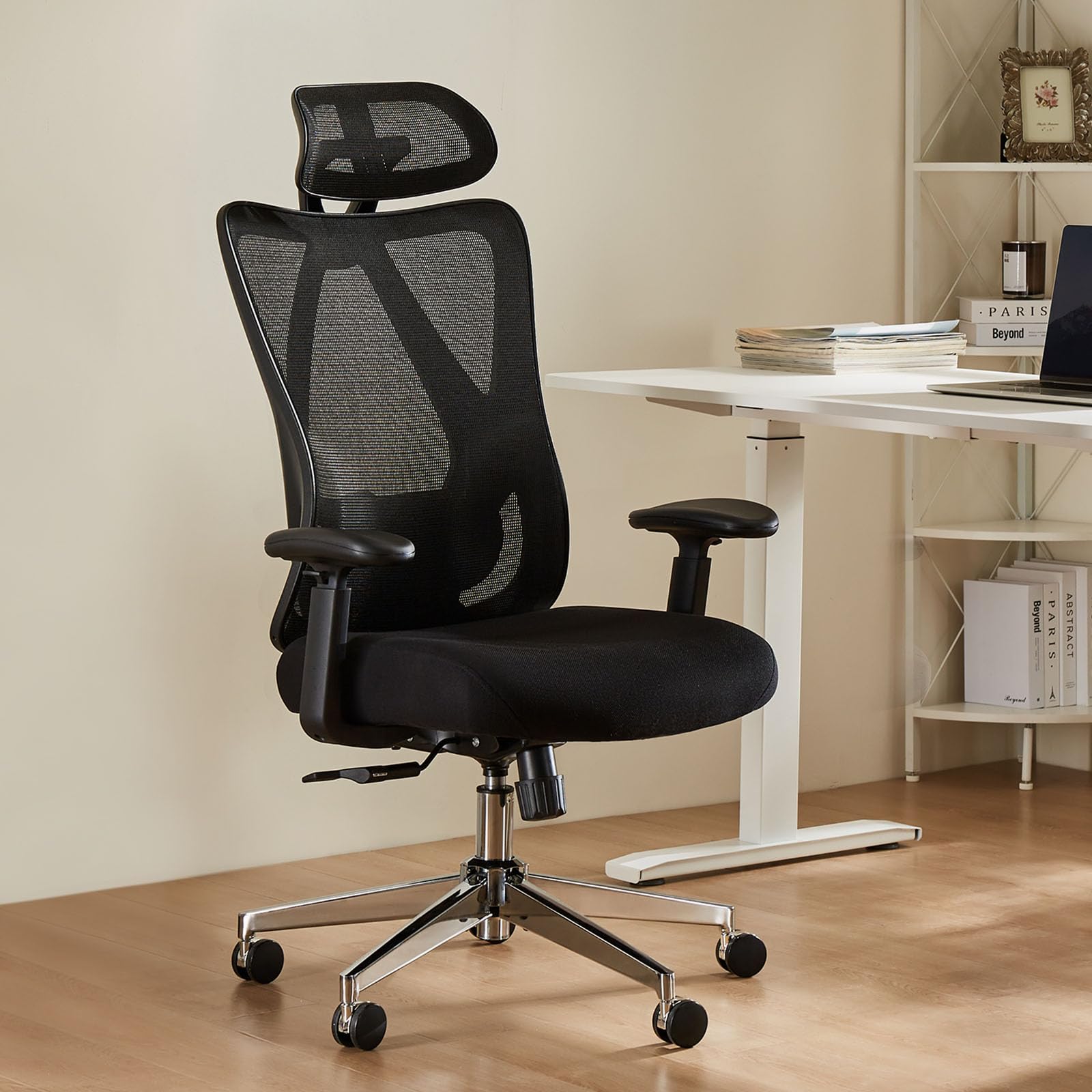 OLIXIS Ergonomic Executive Office Chair - Mid Back with 360° Swivel Wheels, Computer Desk Chair with Lumbar Support, Height Adjustable PU Leather with Flip-up Armrest
