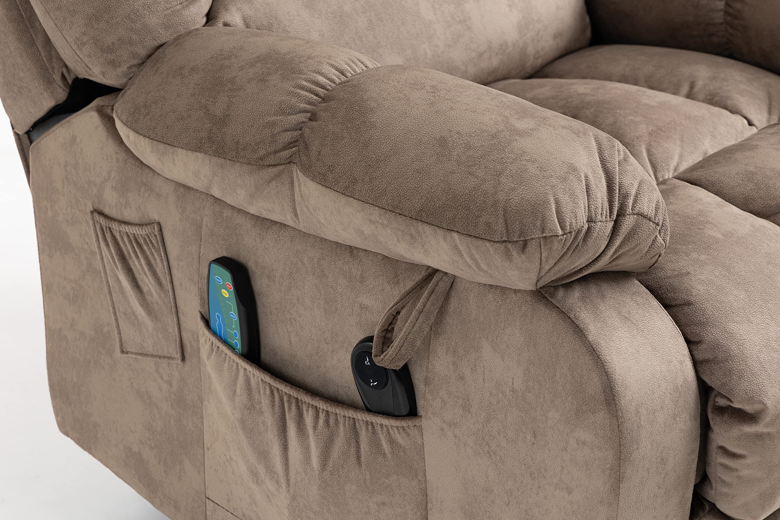 KoiHome Electric Power Lift Lounge Sofa Chair Recliner for Elderly, Massage Heating Function, Premium Living Room Relax Chair with Side Pockets, Remote Control, 160 Degree Lying Flat (Beige+Brown)