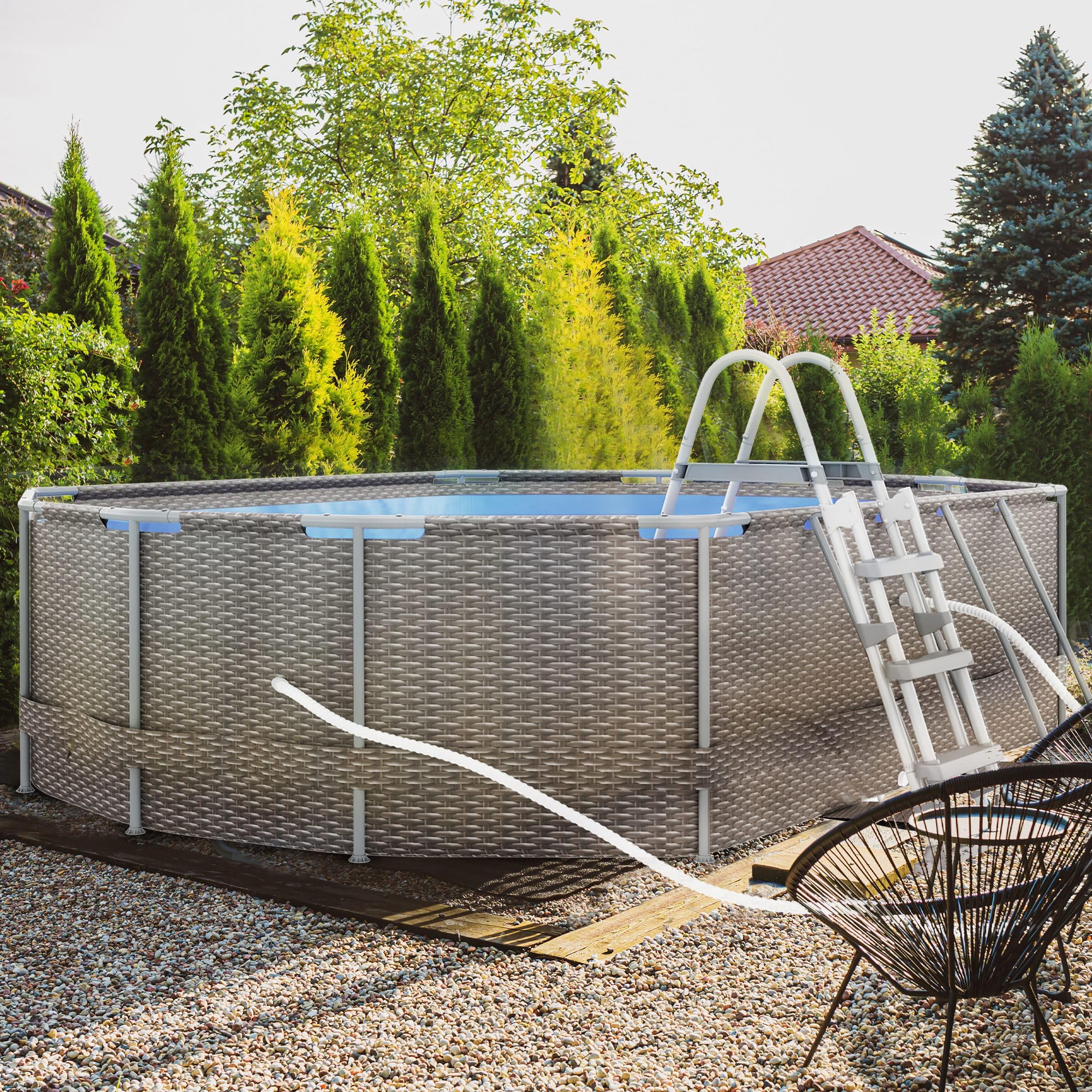 Outsunny 14' x 10' x 3' Above Ground Swimming Pool, Non-Inflatable Rectangular Steel Frame Pool with Filter Pump, Safety Ladder for 1-6 People, Gray