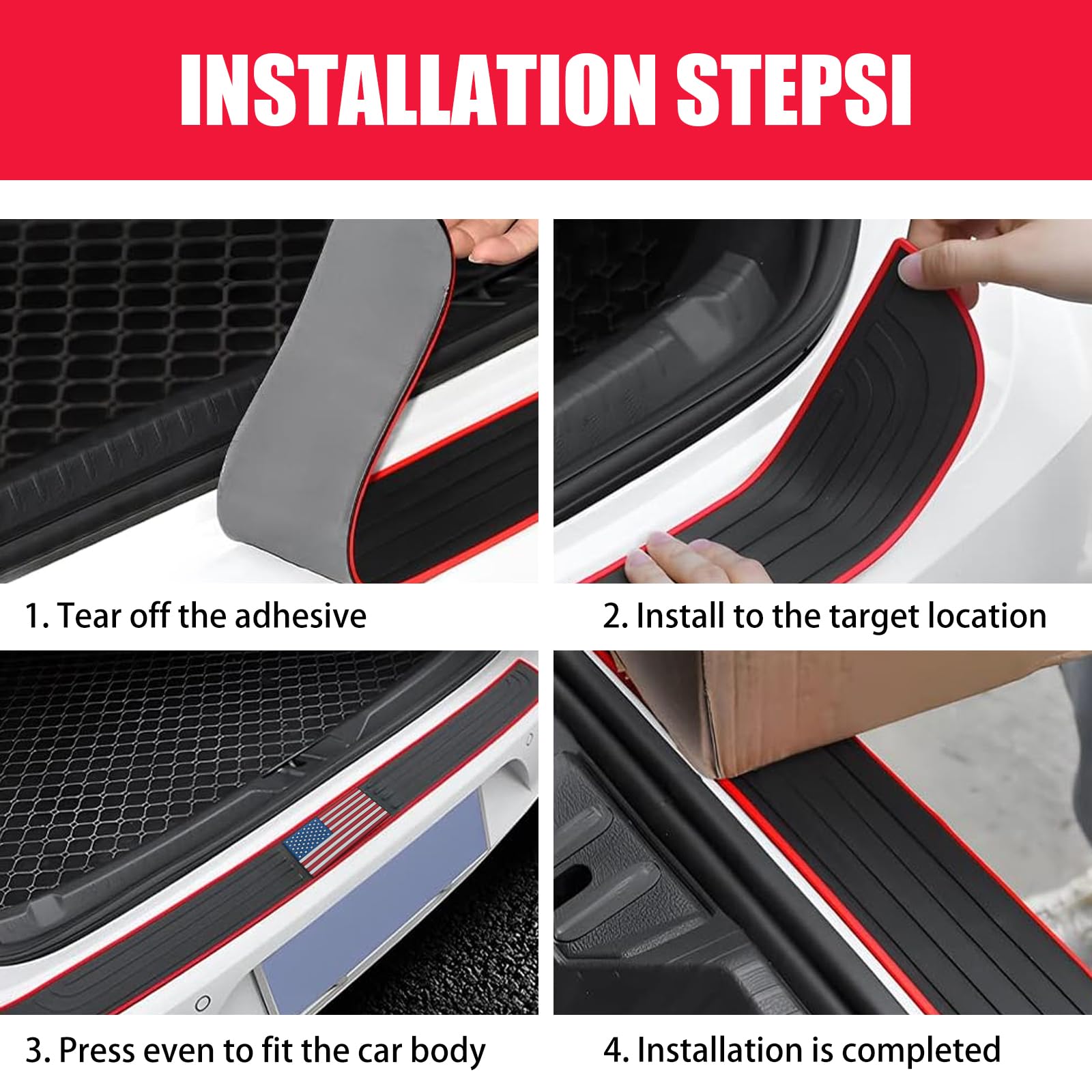 Jawmoy 1 PC Car Rear Bumper Protector Guard, Trunk Rubber Protection Strip, Car Rear Bumper Protector Cover, Universal Scratch-Resistant Trunk Guards Trim, for Most Cars (American Flag Black #3201)