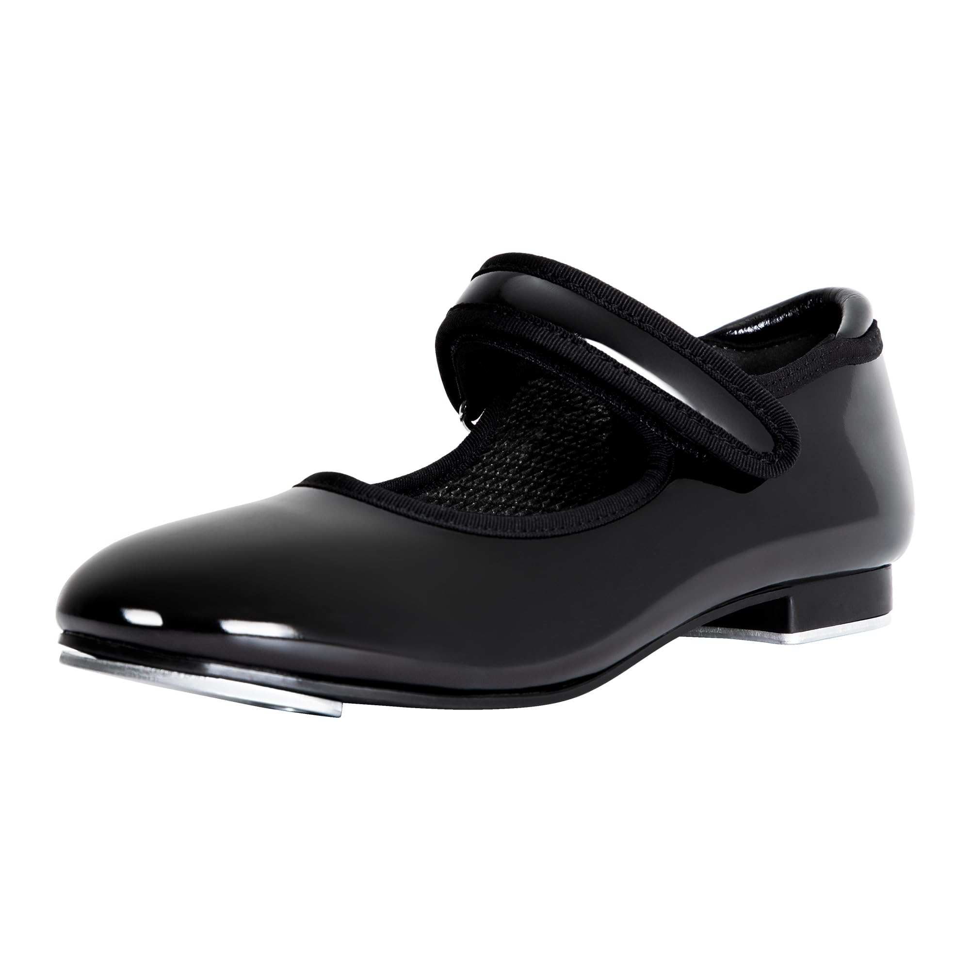 Linodes Economy Unisex-Child Easy Strap Tap Shoe for Girls and Boys Tap Flat-Black Patent-10M-Little Kid