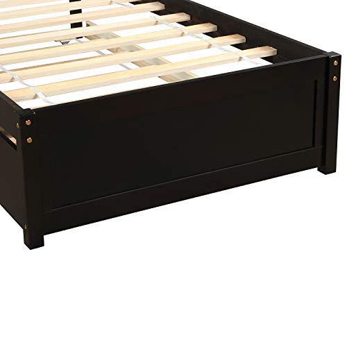 TARTOP Twin Size Platform Bed Wood Bed Frame with Trundle, Wood Bed Frame with Trundle and Slatted for Kids Teens Adults,No Box Spring Needed,Espresso