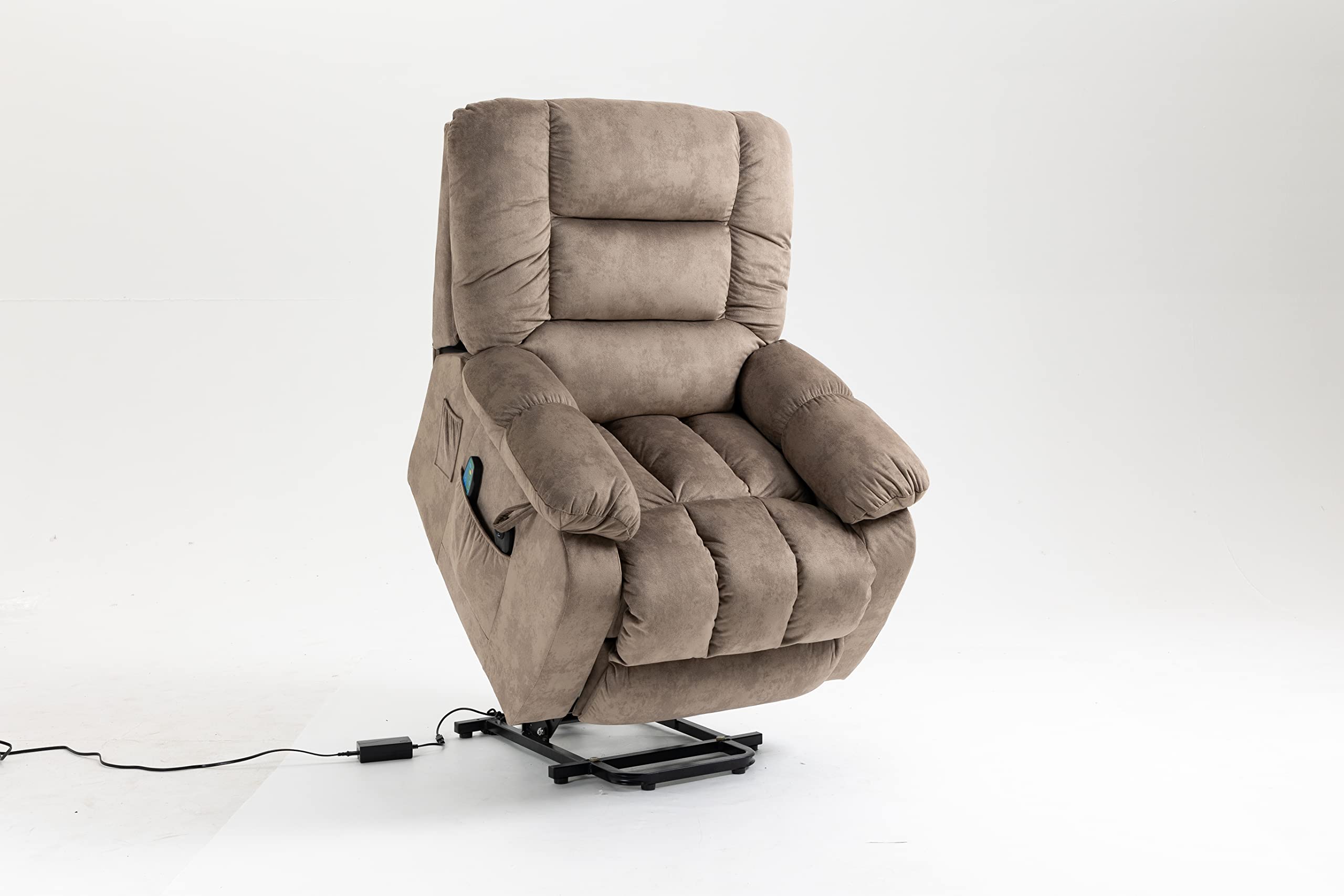 KoiHome Electric Power Lift Lounge Sofa Chair Recliner for Elderly, Massage Heating Function, Premium Living Room Relax Chair with Side Pockets, Remote Control, 160 Degree Lying Flat (Beige+Brown)