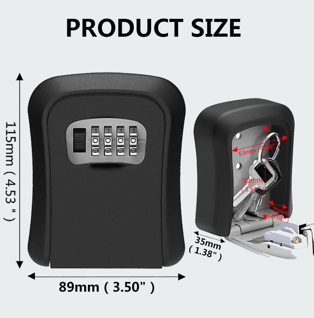 Vuirrm Lock Boxes,Key Lock Box for Outside,Large-Capacity 4-Digit Combination is Suitable for Home Garage Storage of Keys and Small Items,Red
