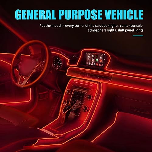Jawmoy 1 PC Low Energy Consumption Electroluminescent Wire, USB Auto Neon Light Strip, EL Wire Interior Car Led Strip Lights, Car Ambient Lighting Kits, for Most Vehicles (Red)